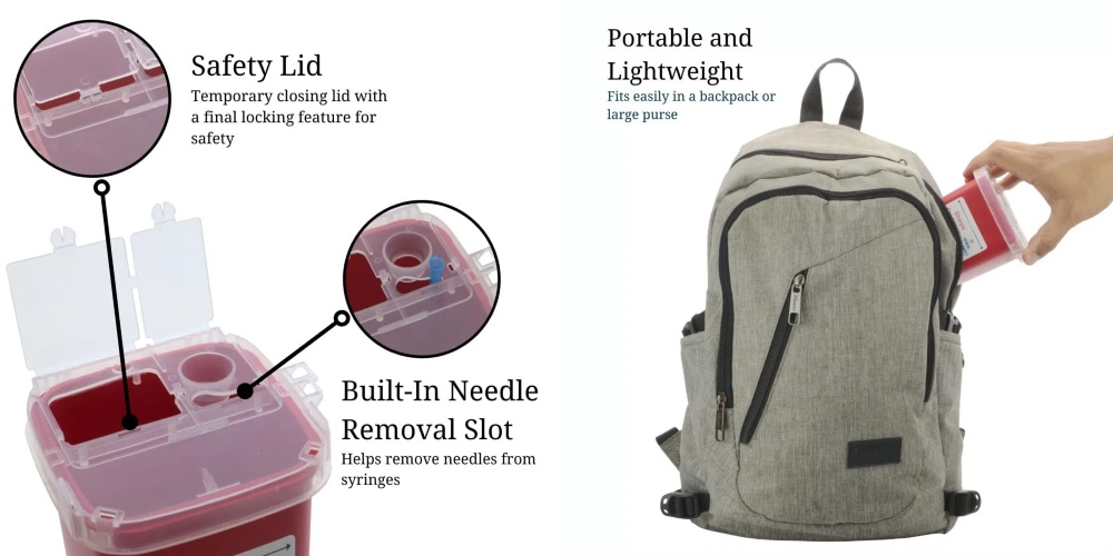 Small Portable 1qt puncture proof container needle sharps container for ...